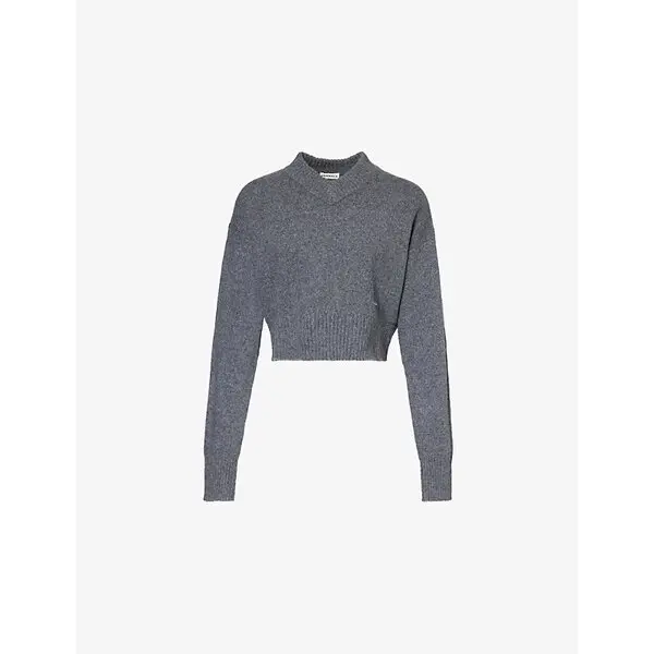 Adanola V-Neck Cropped Knitted Sweater - Dark Grey | Editorialist
